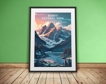 Banff National Park Canada Poster Minimalist Mountain Art Print Travel Landscape Illustration - Etsy