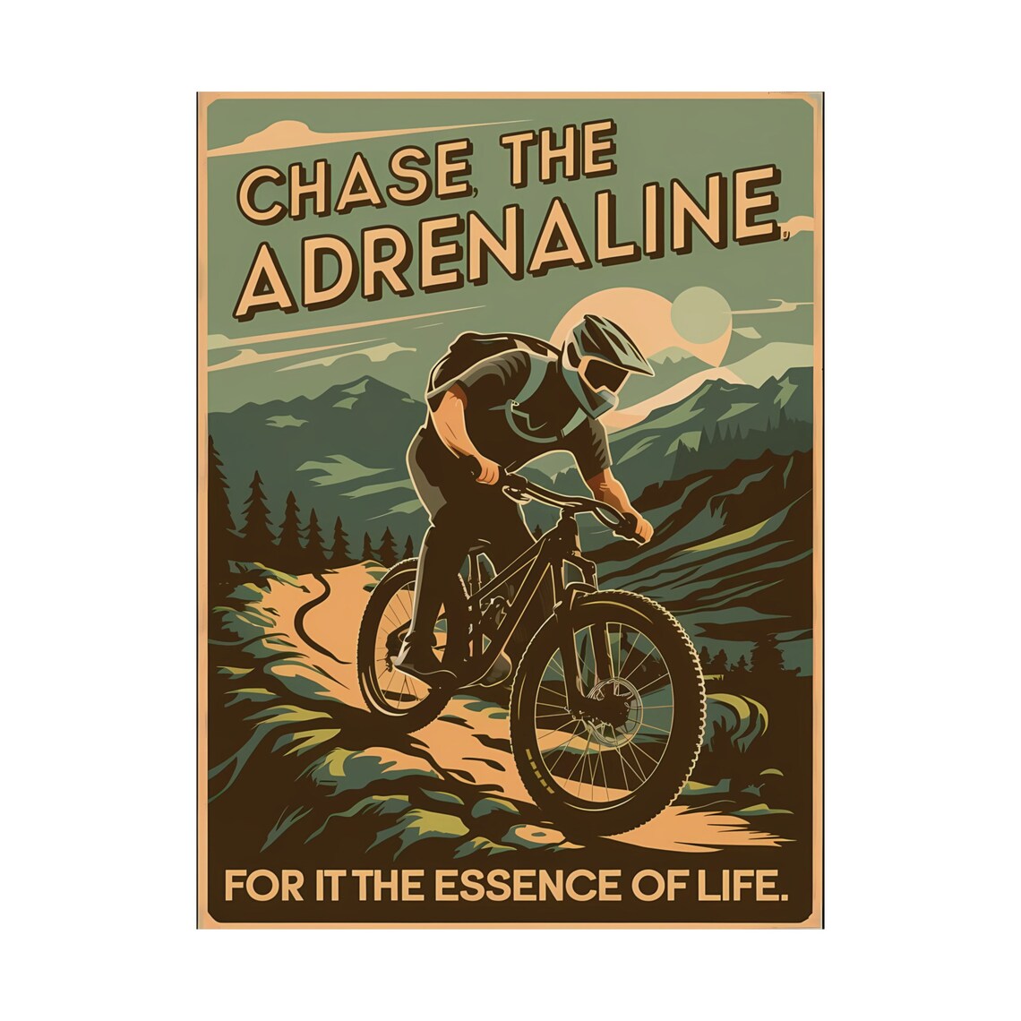 Vintage Mountain Biking Poster Extreme Sports Art With Motivational ...