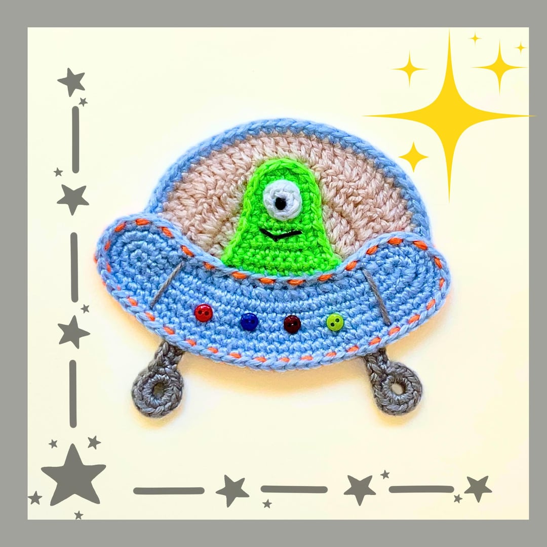 Crochet Spaceship Applique Pattern, Crochet Alien, Crochet Spaceman ...
