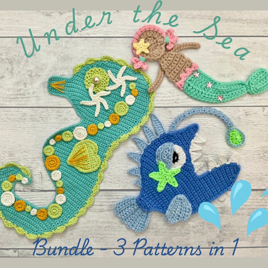 Under the Sea, Seahorse, Angler Fish, Mermaid Crochet Appliqué Pattern ...