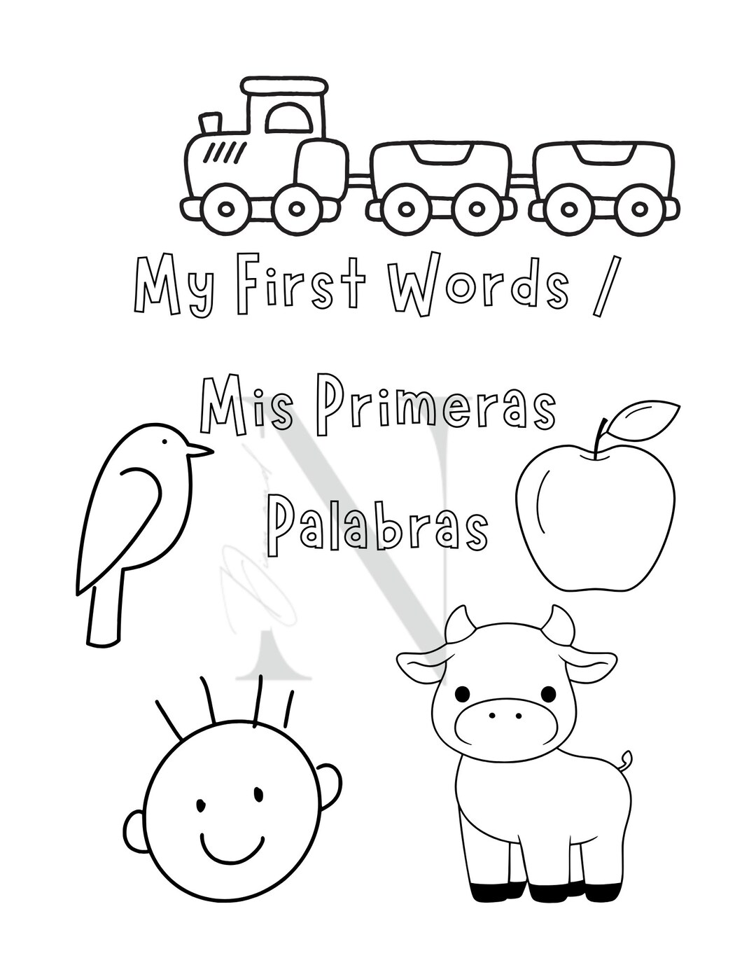 Coloring Print Outs | First Words Coloring Pages | English and Spanish ...