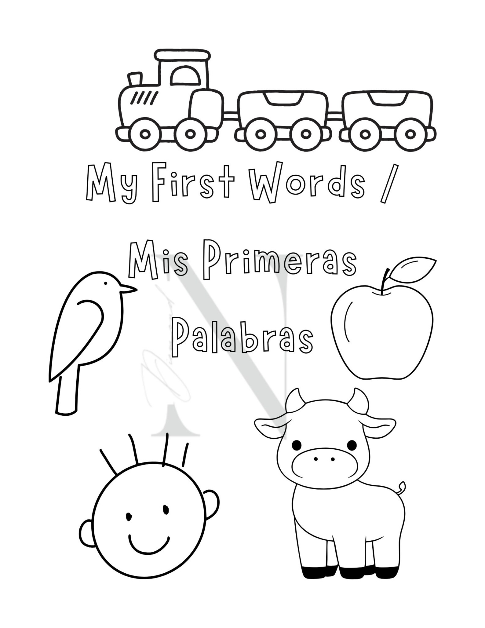Coloring Print Outs | First Words Coloring Pages | English and Spanish ...