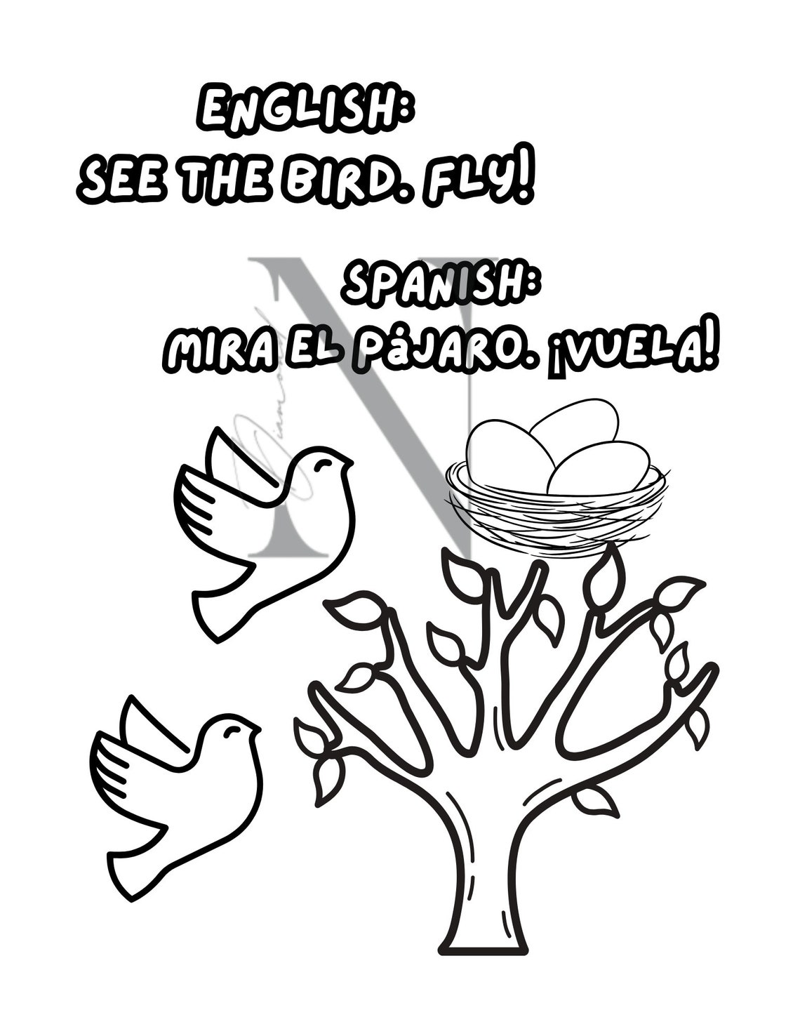 Coloring Print Outs | First Words Coloring Pages | English and Spanish ...