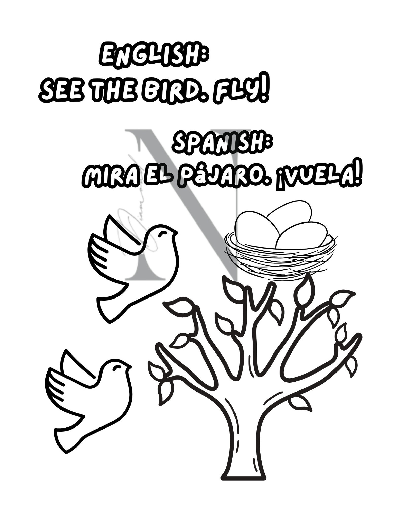 Coloring Print Outs | First Words Coloring Pages | English and Spanish ...