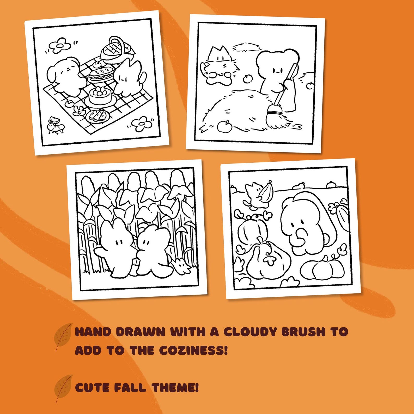 Cute and Cozy Fall Theme Coloring Pages, 8 Printable and Digital ...