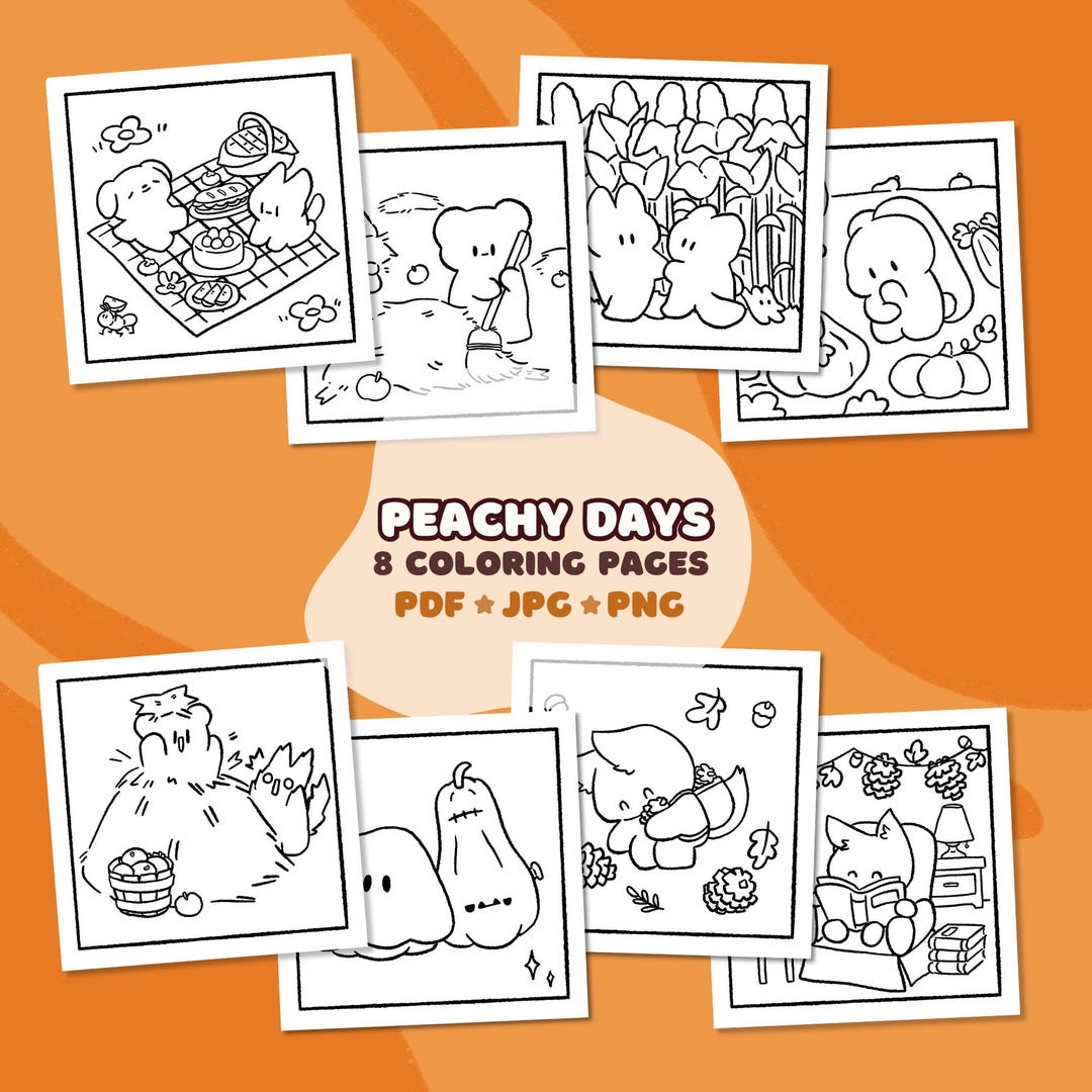 Cute and Cozy Fall Theme Coloring Pages, 8 Printable and Digital ...
