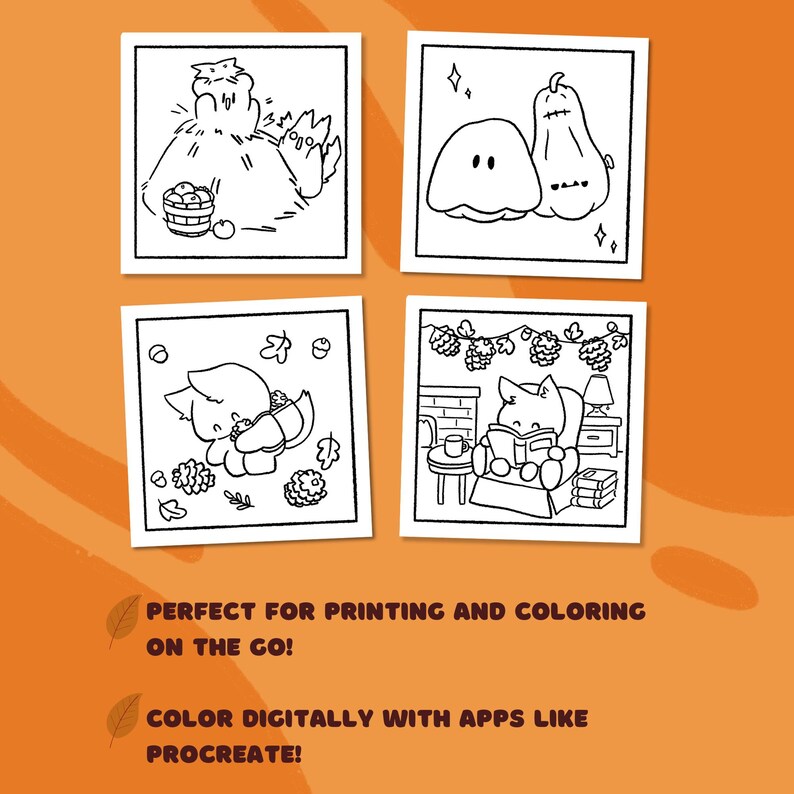 Cute and Cozy Fall Theme Coloring Pages, 8 Printable and Digital ...