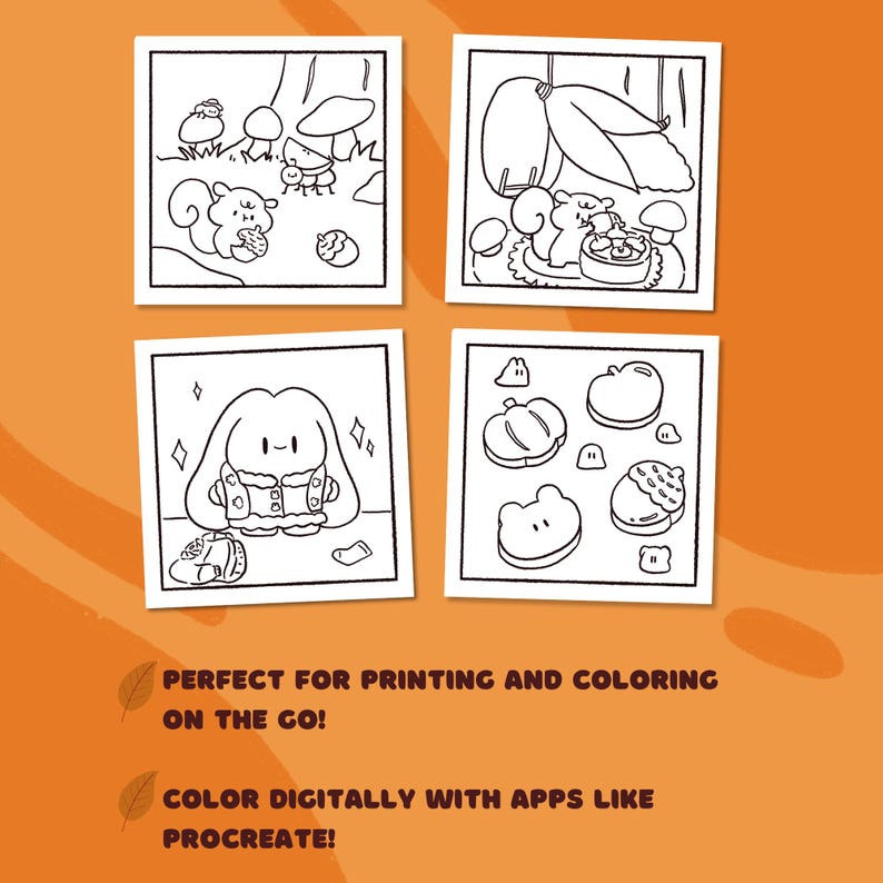 Cute and Cozy Fall Theme Coloring Pages, 8 Printable and Digital ...