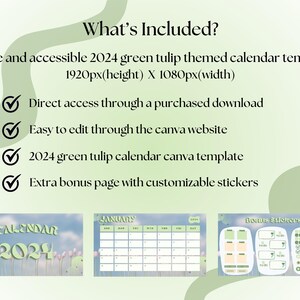 2024 Green Tulip Themed Calendar Canva Template, Multi-device Access ...