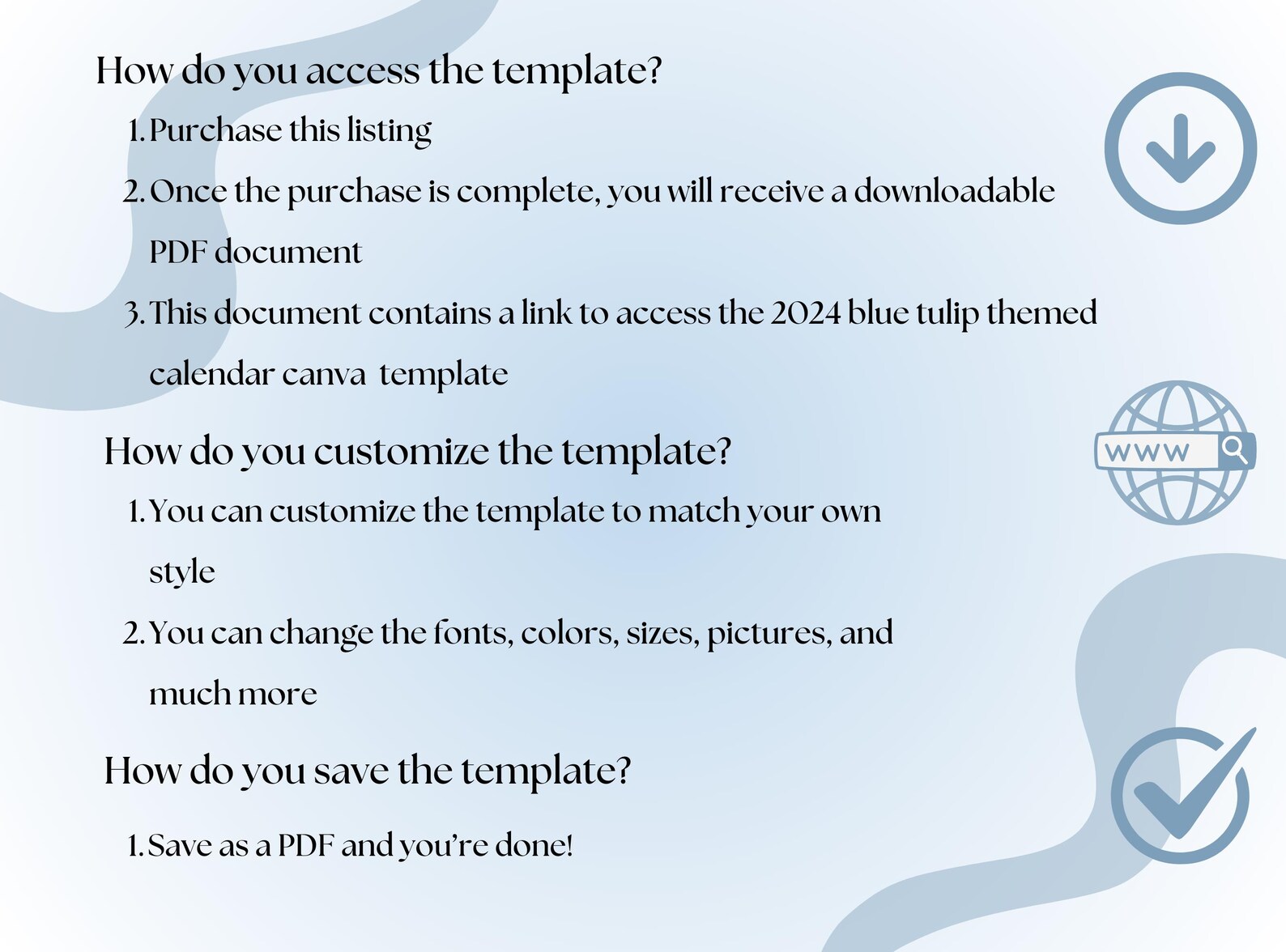 2024 Blue Tulip Themed Calendar Canva Template, Multi-device Access ...