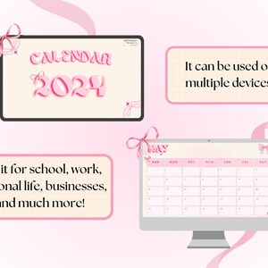 2024 Pink Coquette Bow Themed Calendar Canva Template, Multi-device ...
