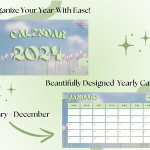 2024 Green Tulip Themed Calendar Canva Template, Multi-device Access ...