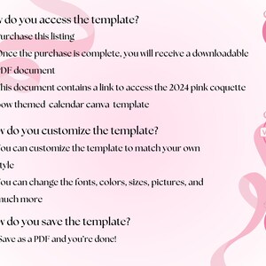 2024 Pink Coquette Bow Themed Calendar Canva Template, Multi-device ...