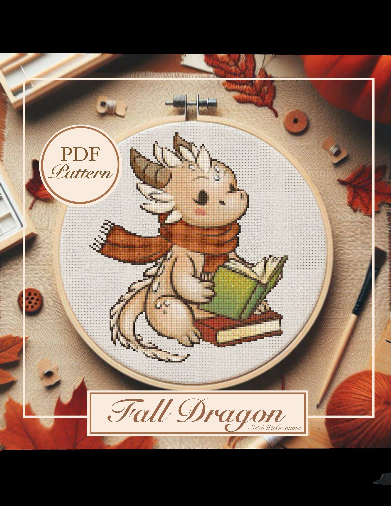 Fall Dragon Cross Stitch Pattern PDF DOWNLOAD Hoop Embroidery PDF ...