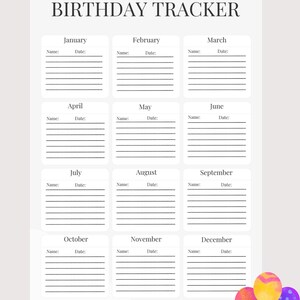 Printable Birthday Tracker, Birthday Planner Template, Birthday ...