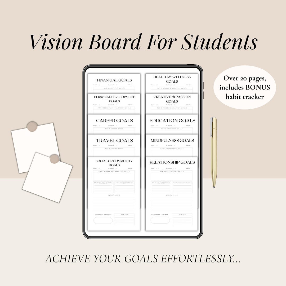 Student Vision Board 2026 | Printable Self-growth Template (PDF) - Etsy