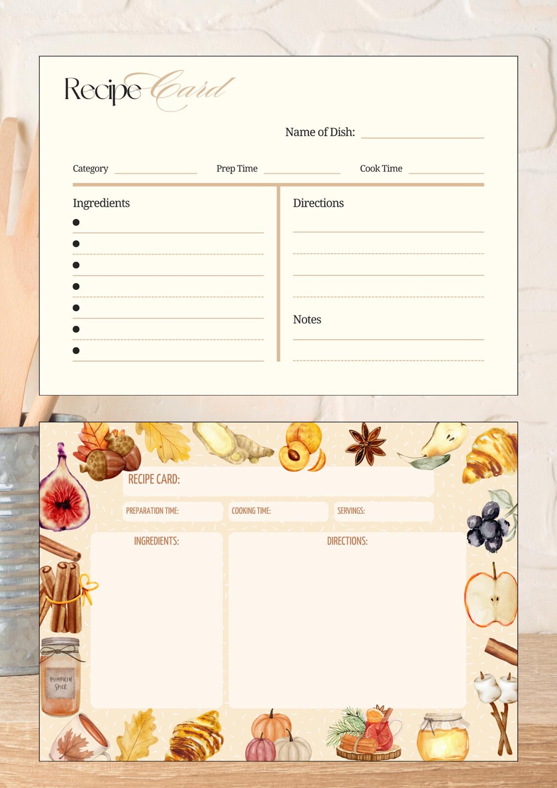 Recipe Cards, Autumn Recipe Cards, Vintage Recipe Cards, Printable ...