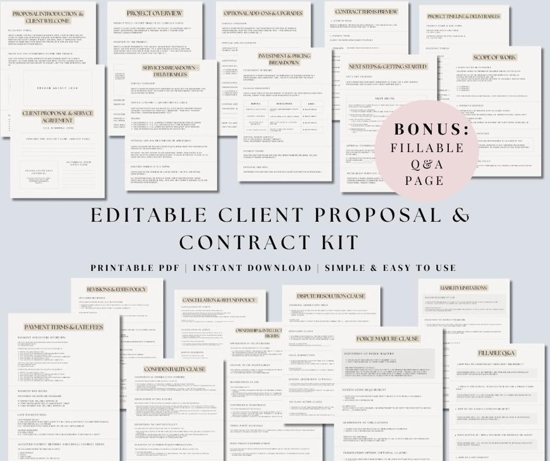 Client Proposal Contract Template Kit Editable Client Agreement for ...