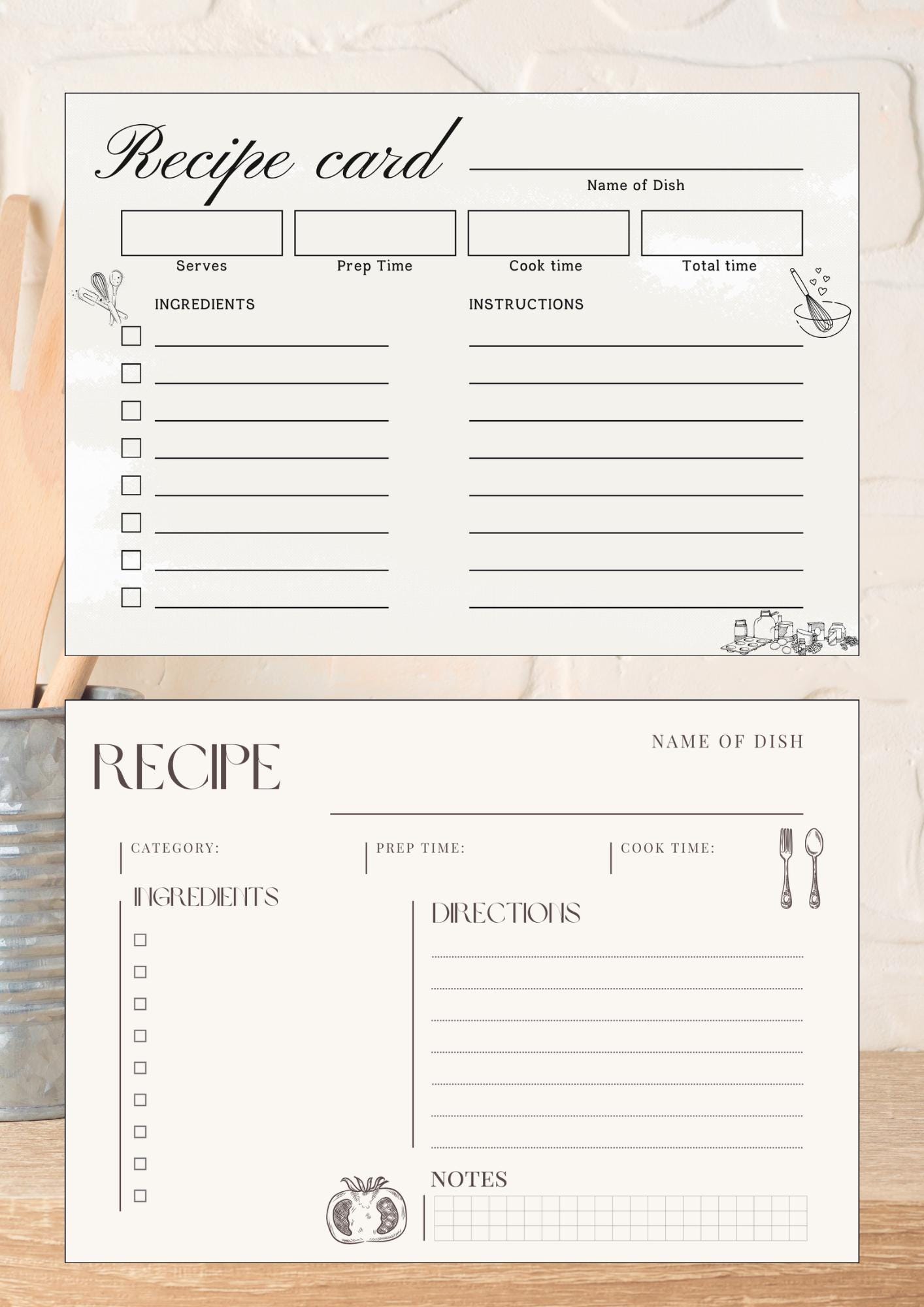 Recipe Cards, Autumn Recipe Cards, Vintage Recipe Cards, Printable ...