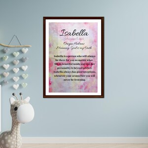 Isabella Personalised Name Meaning Print / Origin and Personality ...