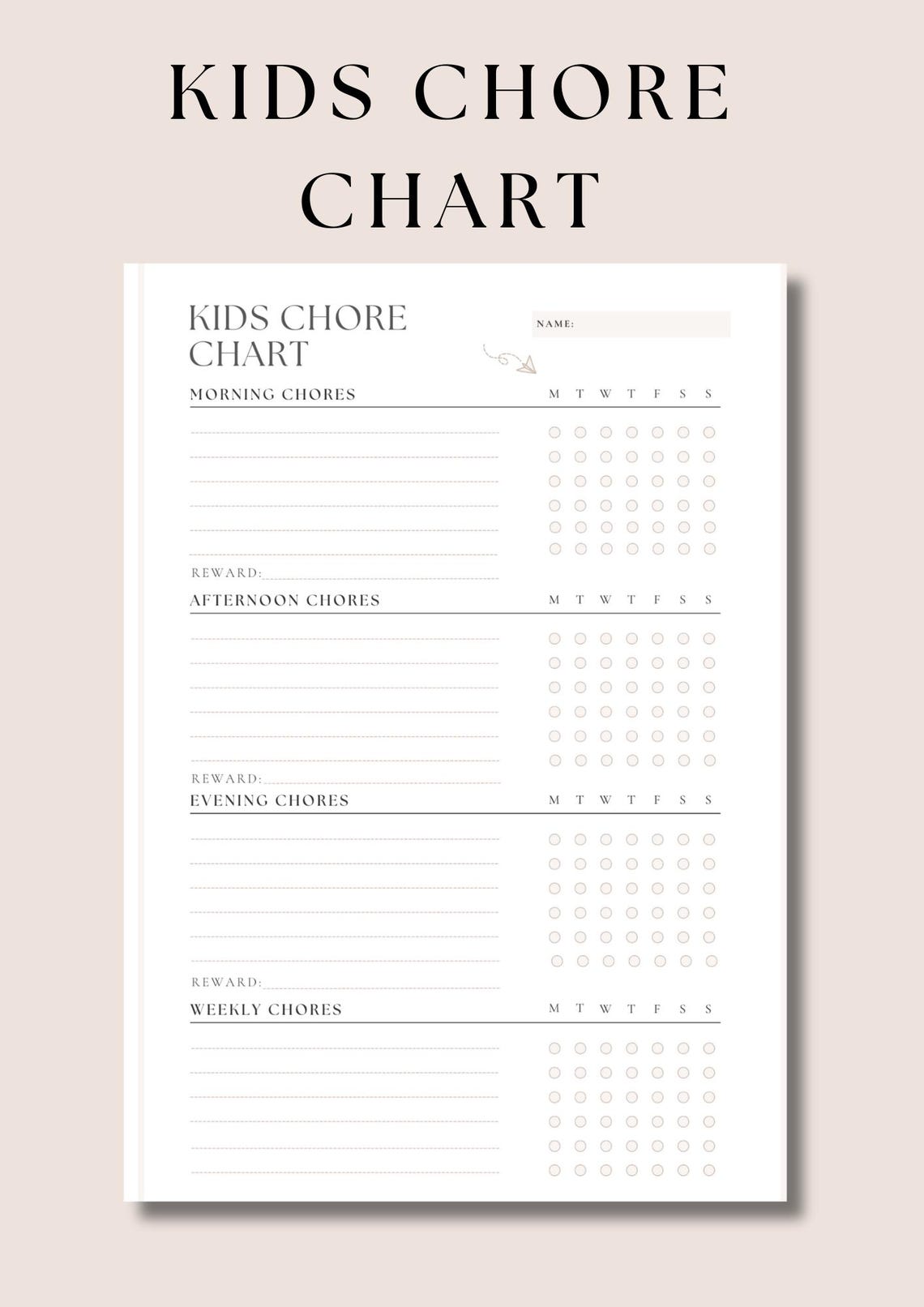 Kids Chore Chart, Printable Kids Chore Chart, Kids Daily Checklist ...