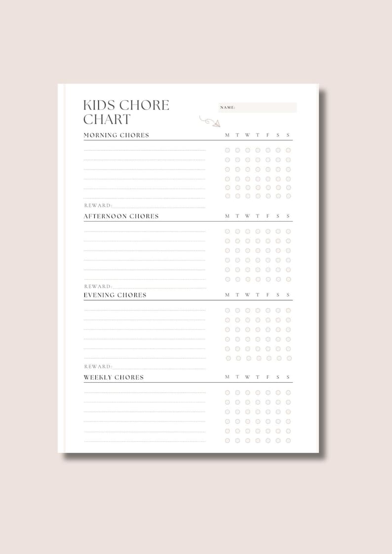 Kids Chore Chart, Printable Kids Chore Chart, Kids Daily Checklist ...