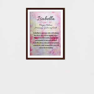 Isabella Personalised Name Meaning Print / Origin and Personality ...
