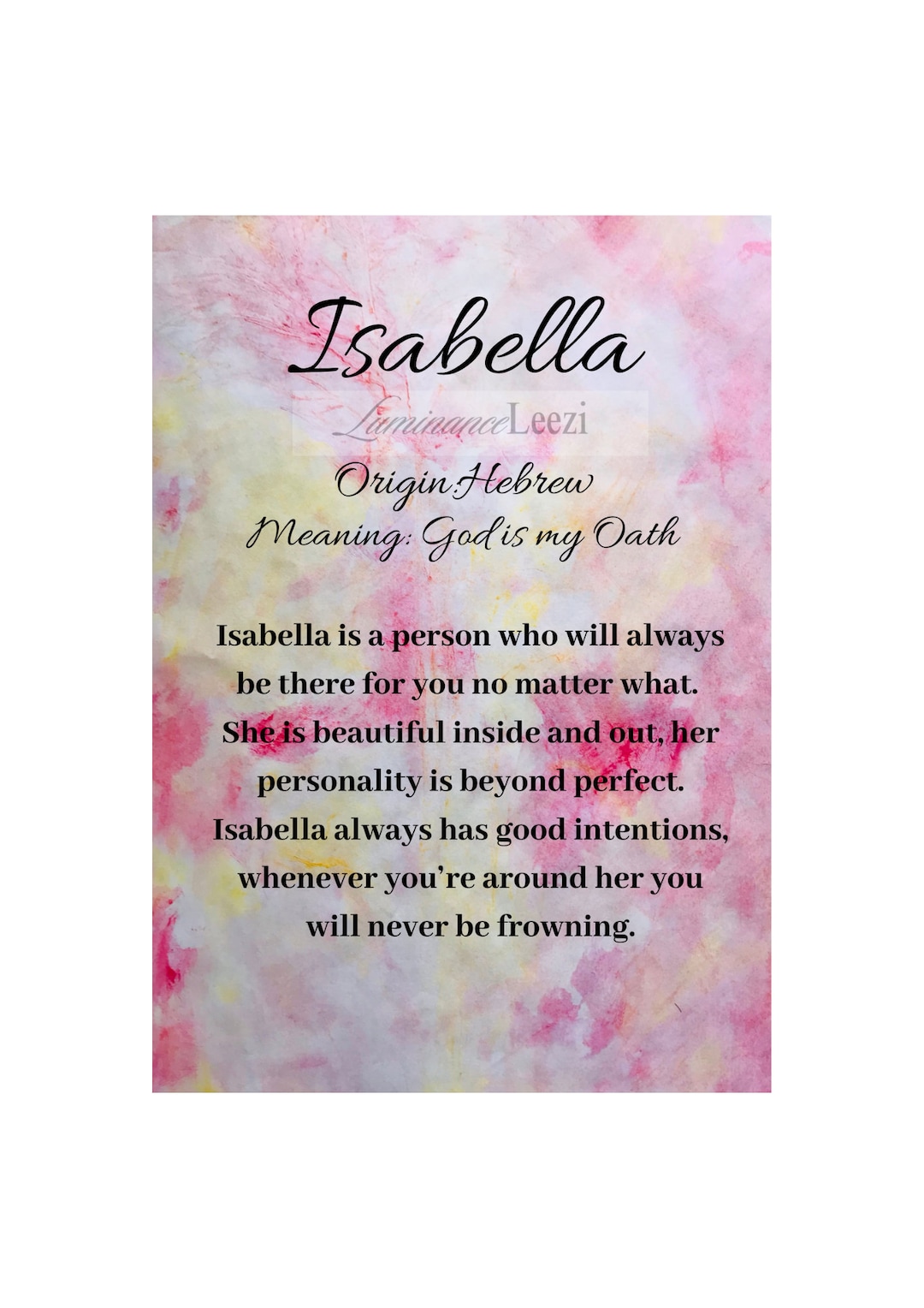 Isabella Personalised Name Meaning Print / Origin and Personality ...