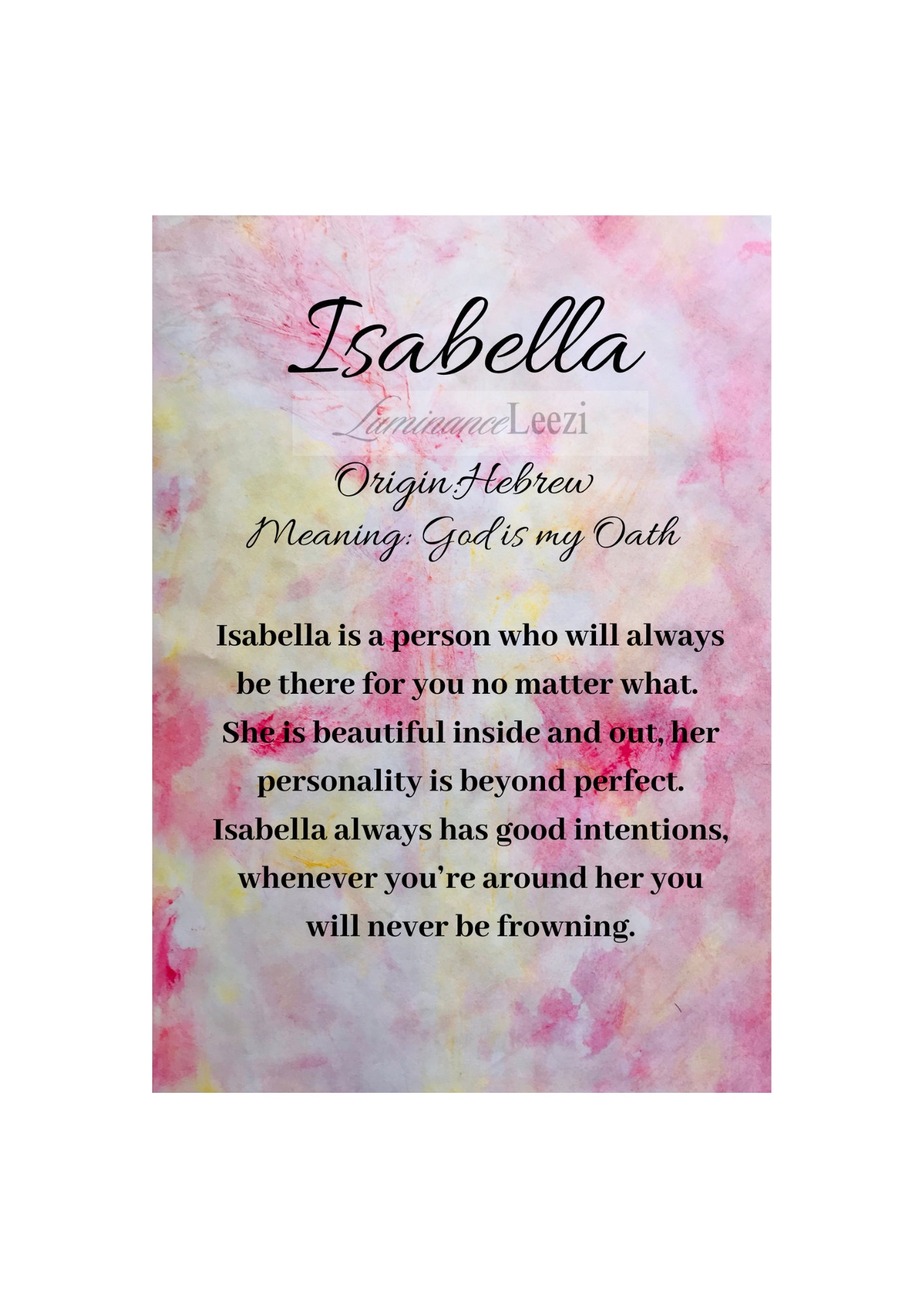 Isabella Personalised Name Meaning Print / Origin and Personality ...