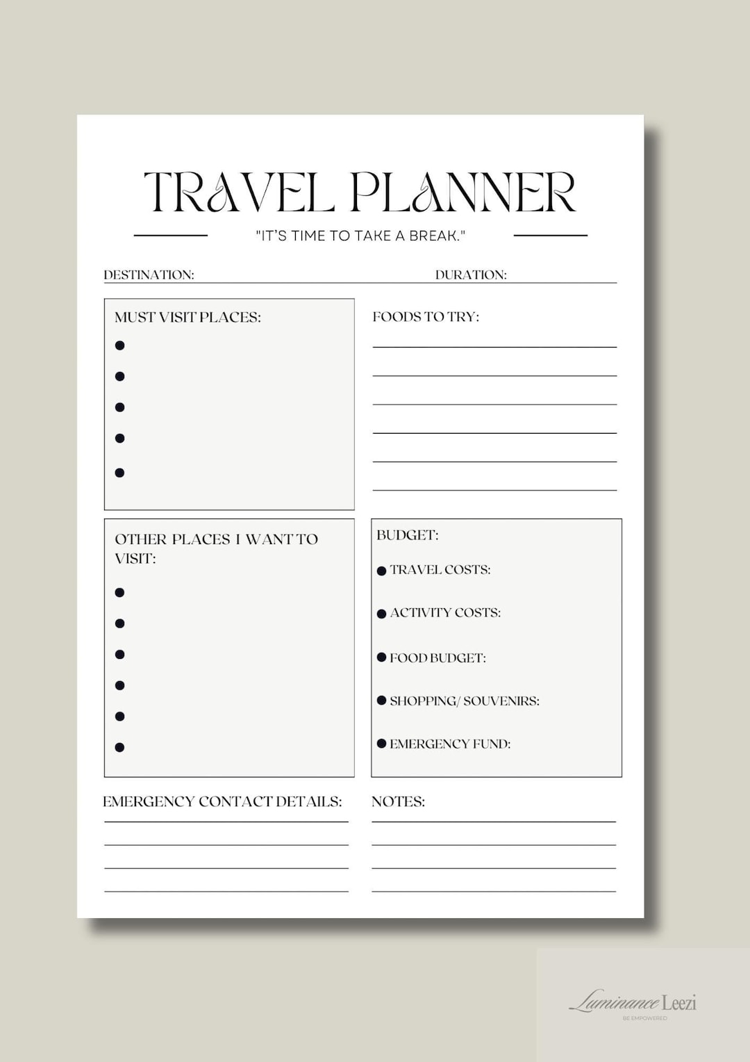 Ultimate Travel Itinerary, Travel Guide, Printable Travel Guide, Travel ...