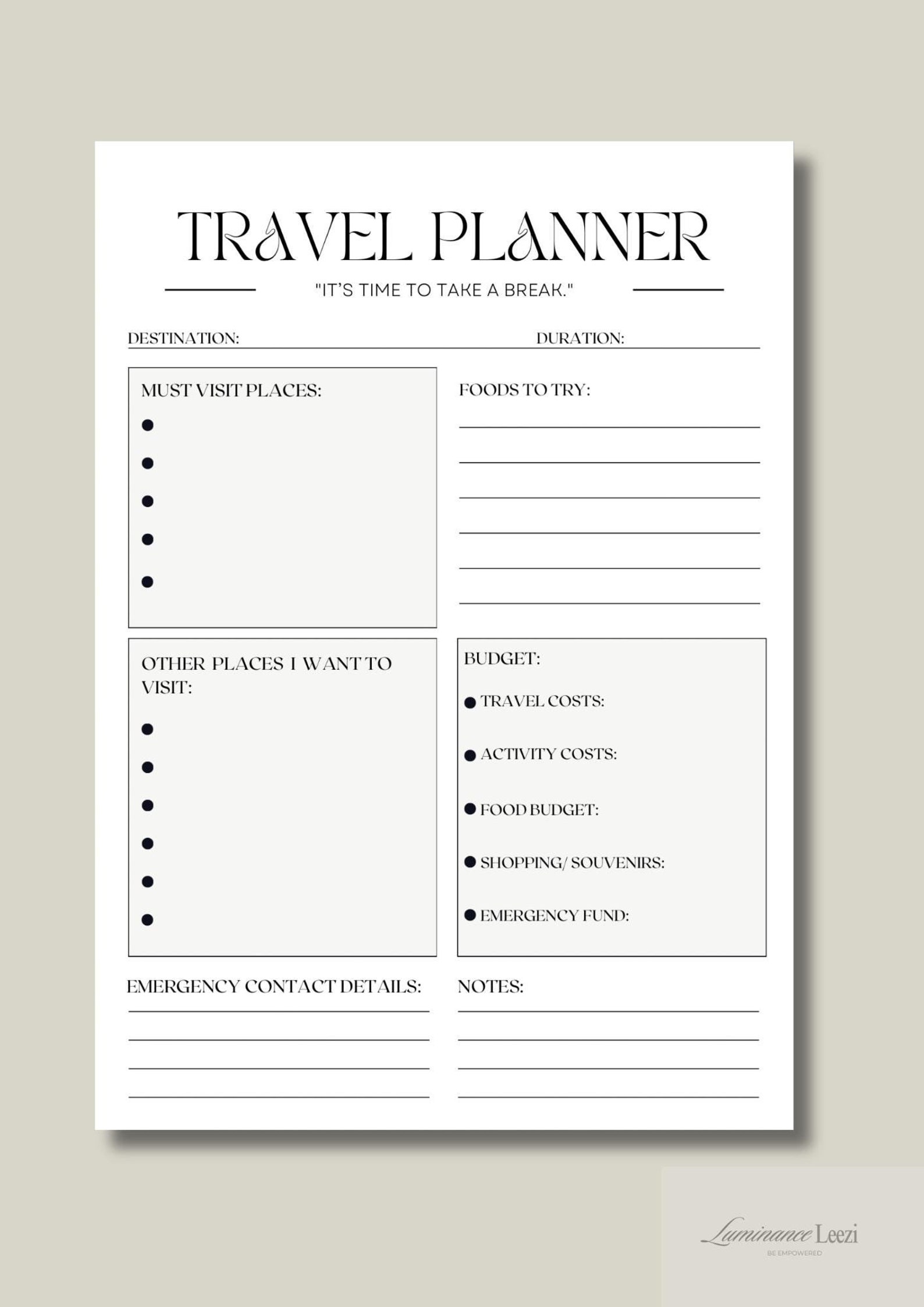 Ultimate Travel Itinerary, Travel Guide, Printable Travel Guide, Travel ...