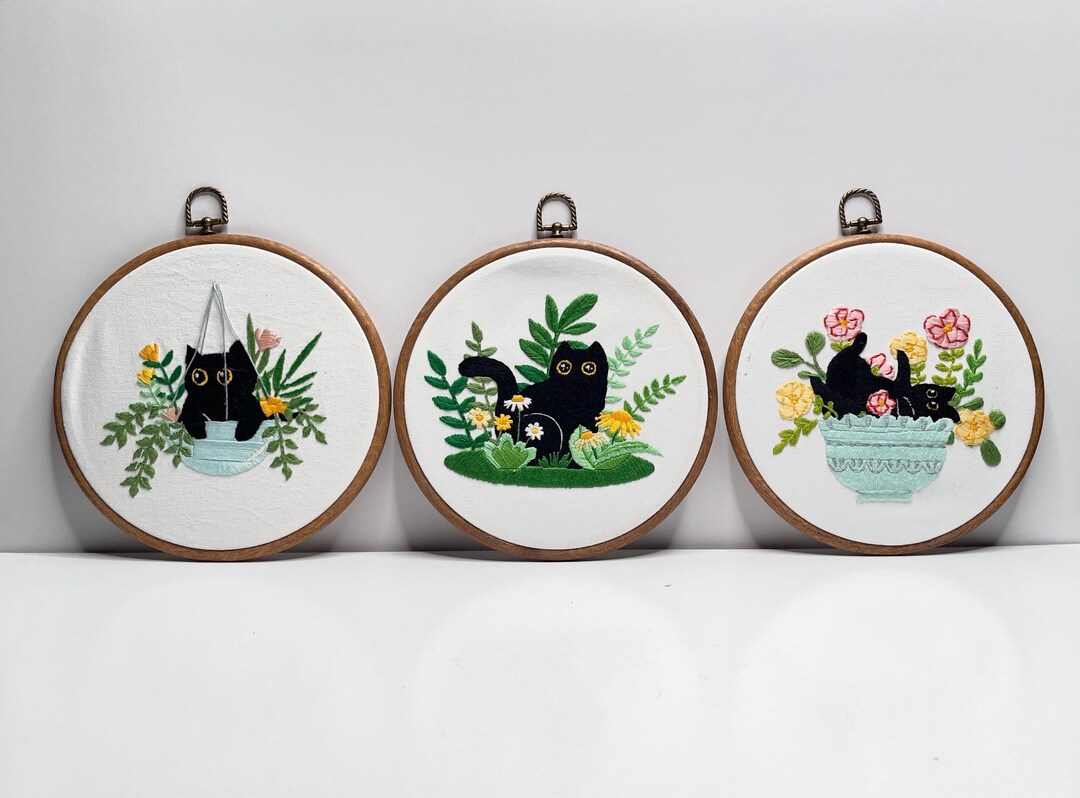 Vintage Cat Crewel Art | Set of 3 Vintage Crewel Art | Cat Art ...