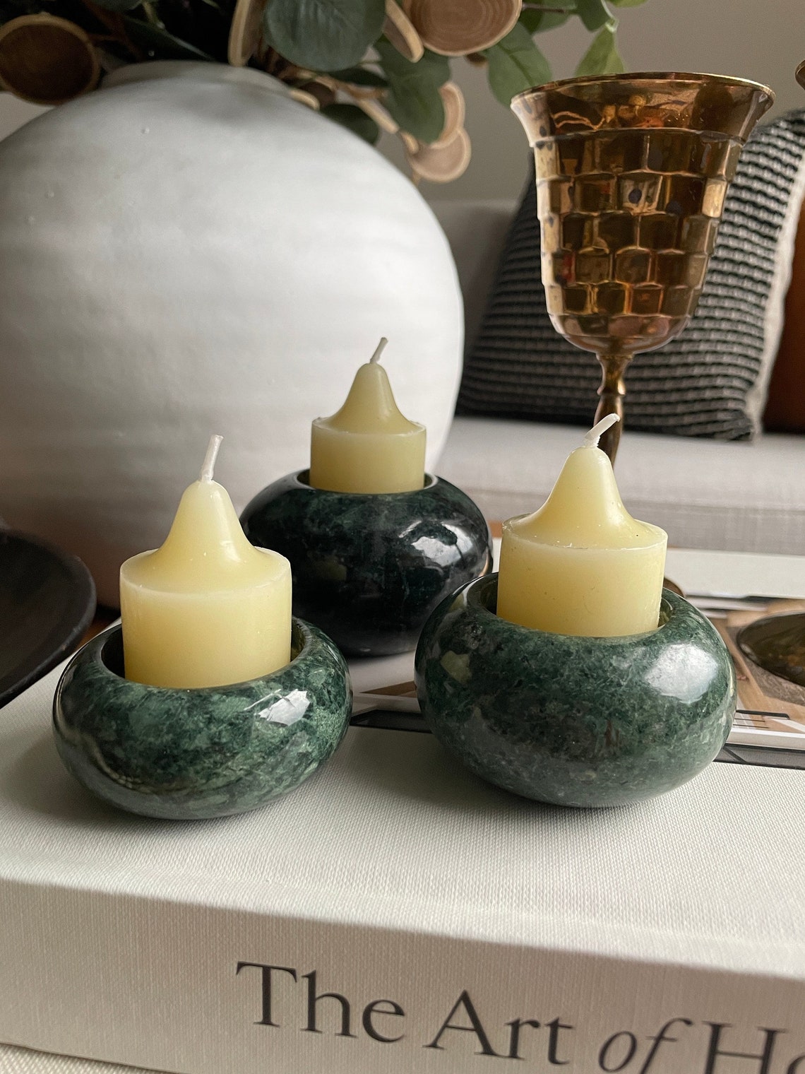 Vintage Green Marble Candle Holders Set of 3 Tealight Holders ...