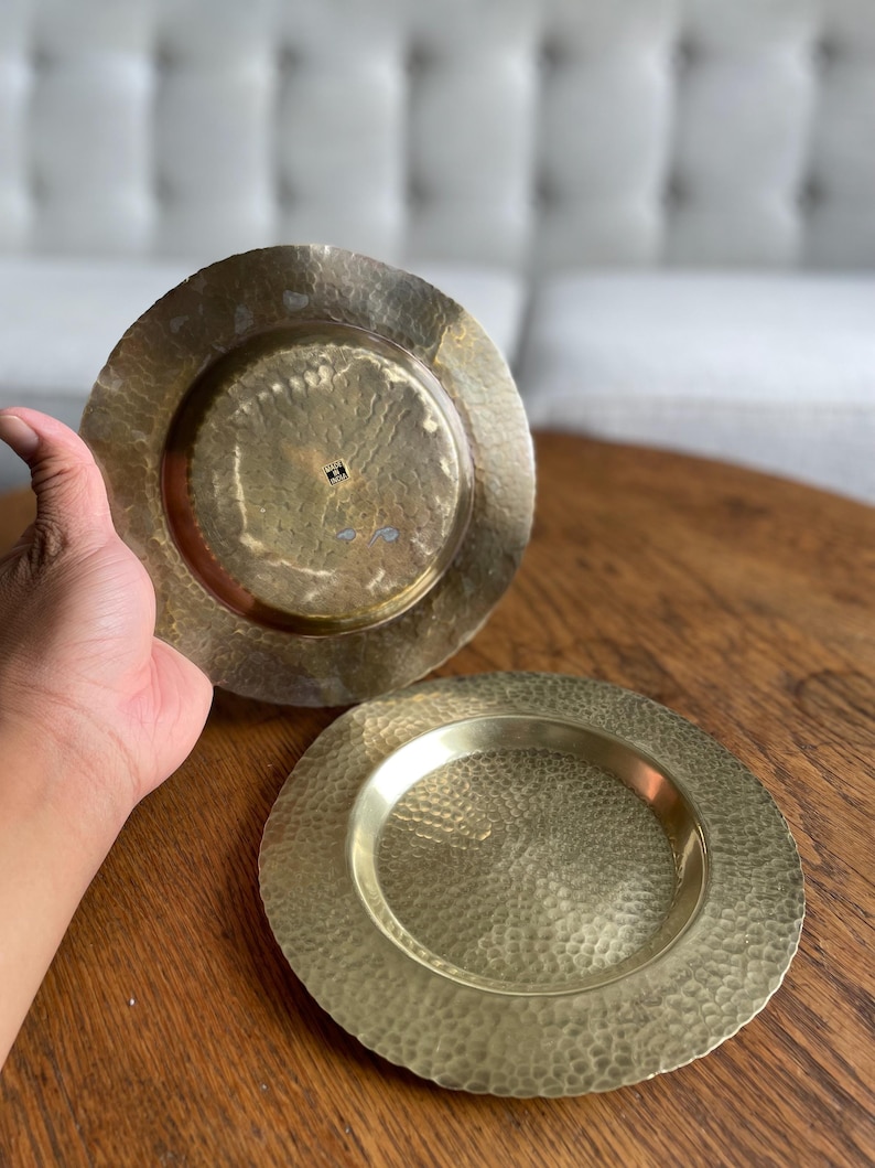 Vintage Hammered Brass Plates | Pillar Candle Plates | Brass Candle ...