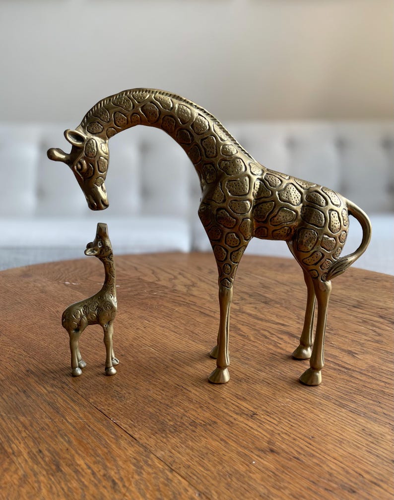 Vintage MCM Brass Giraffe Mother and Child Figurine | Vintage Brass ...