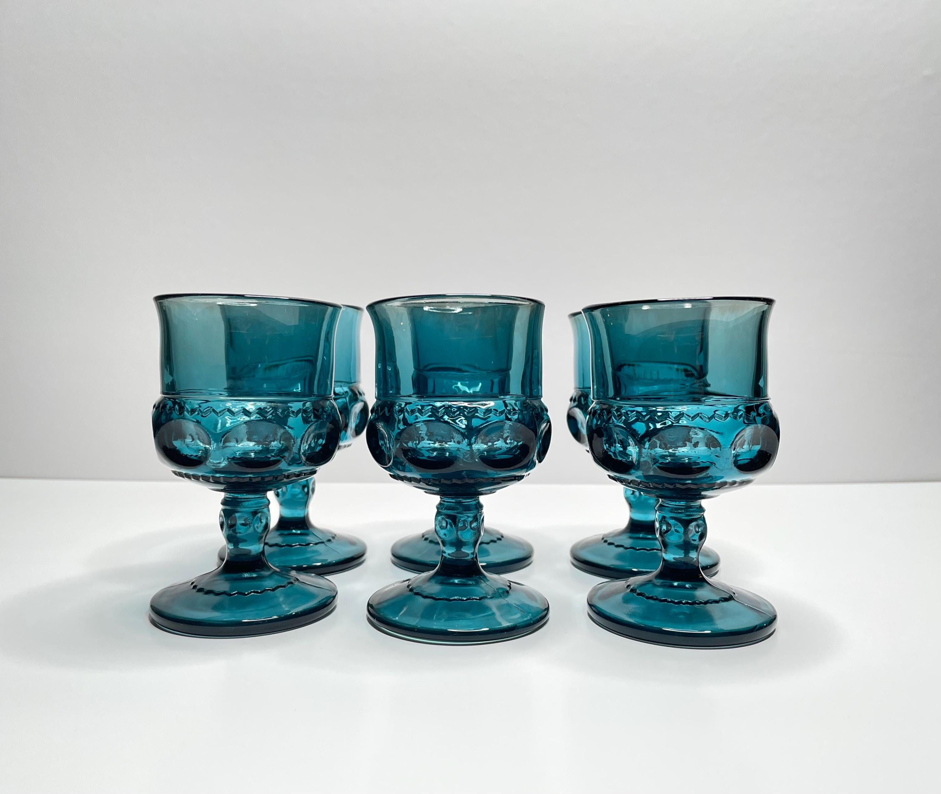 Vintage King Crown Goblets Set of 6 Blue Glass Wine Goblets Vintage ...