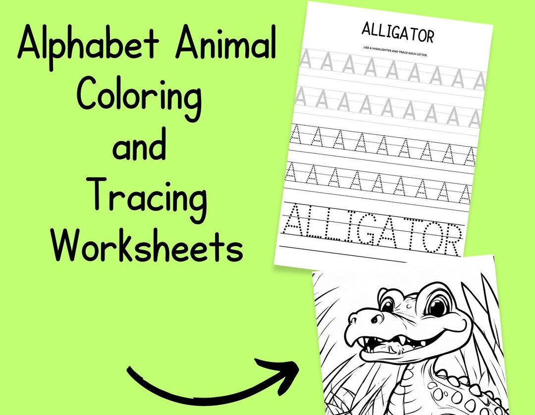 Alphabet Animal Coloring and Tracing Worksheets - Etsy