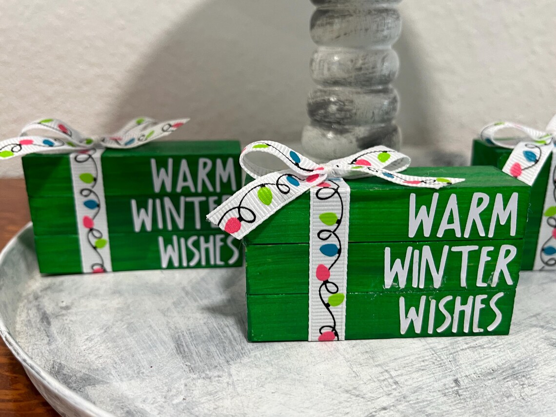 Handmade Mini Wood Winter Book Stack, Tiered Tray Decor - Etsy
