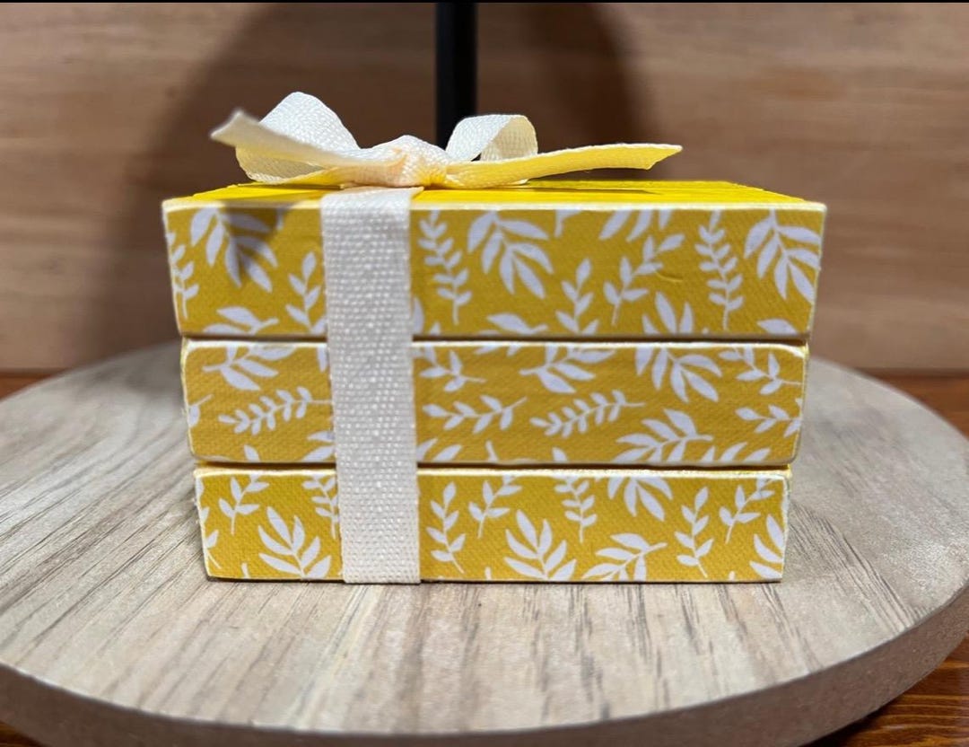 Floral Mini Book Stack: Yellow Tiered Tray Decor - Etsy