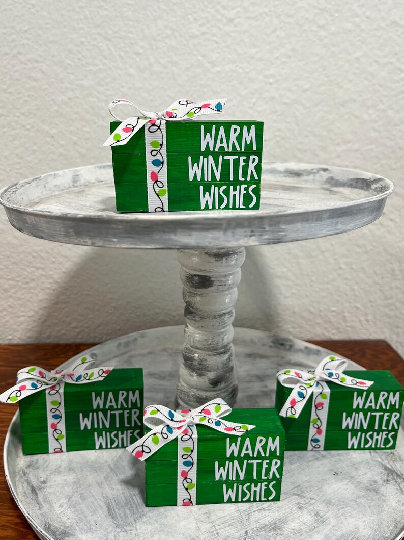 Handmade Mini Wood Winter Book Stack, Tiered Tray Decor - Etsy
