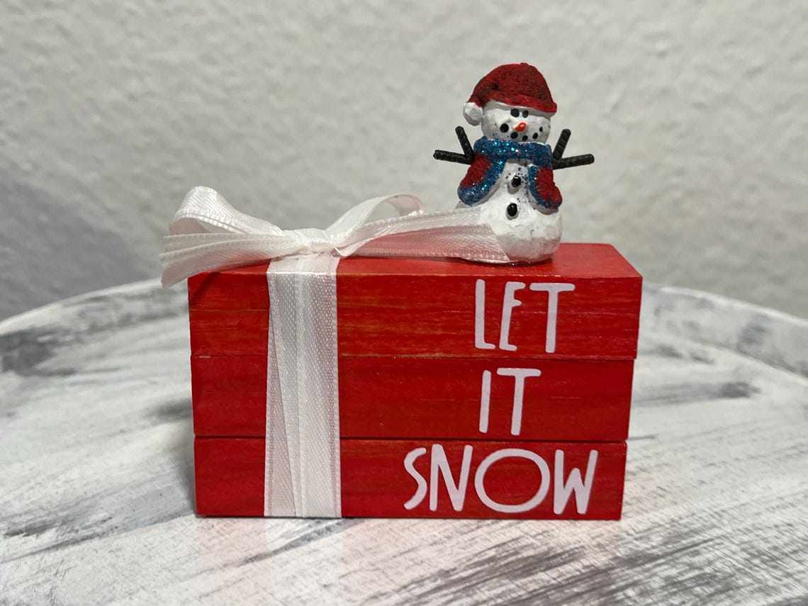 Mini Wood Book Stack, Book Stack, Let It Snow, Snowman Book Stack Home ...