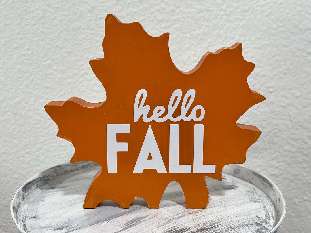Hello Fall Leaf Sign: Autumn Shelf Sitter Decor - Etsy
