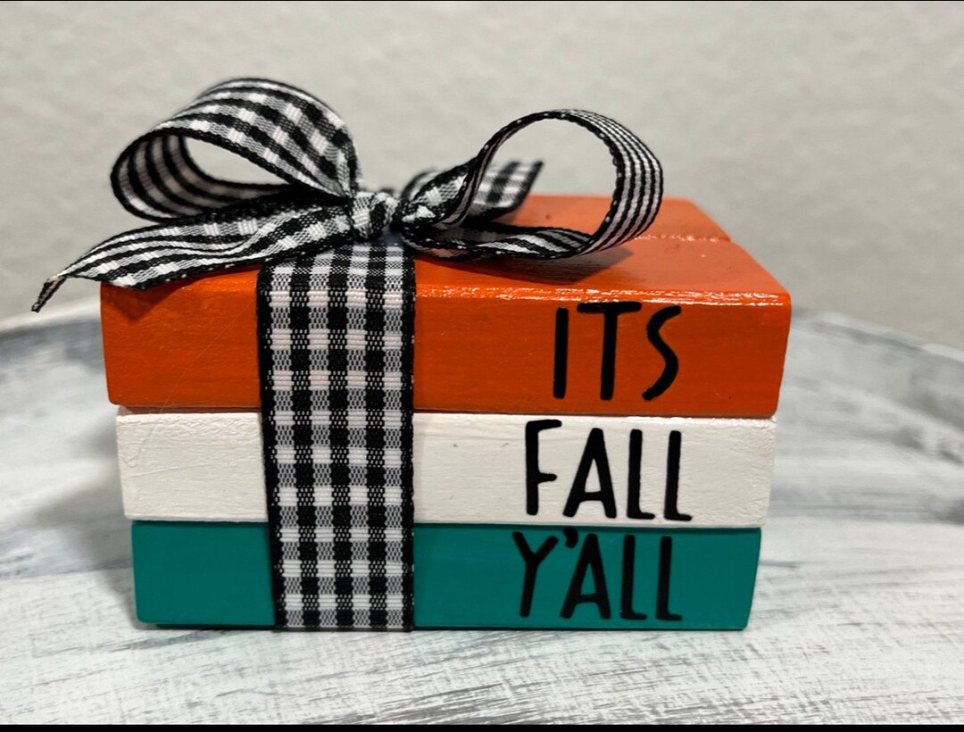 Mini Wood Book Stack, Fall Book Stack, Fall Tiered Tray Decor, Fall ...