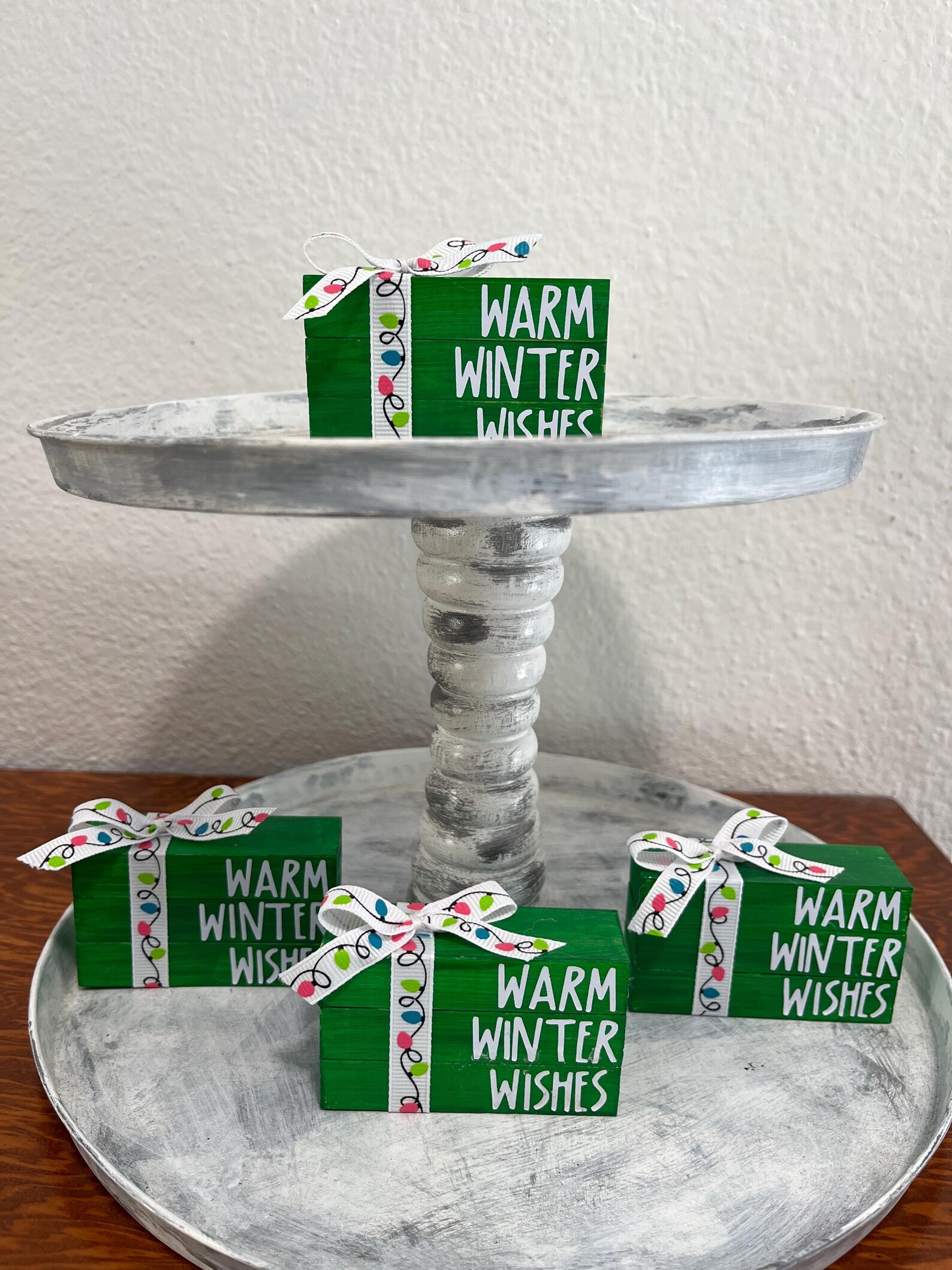 Handmade Mini Wood Winter Book Stack, Tiered Tray Decor - Etsy