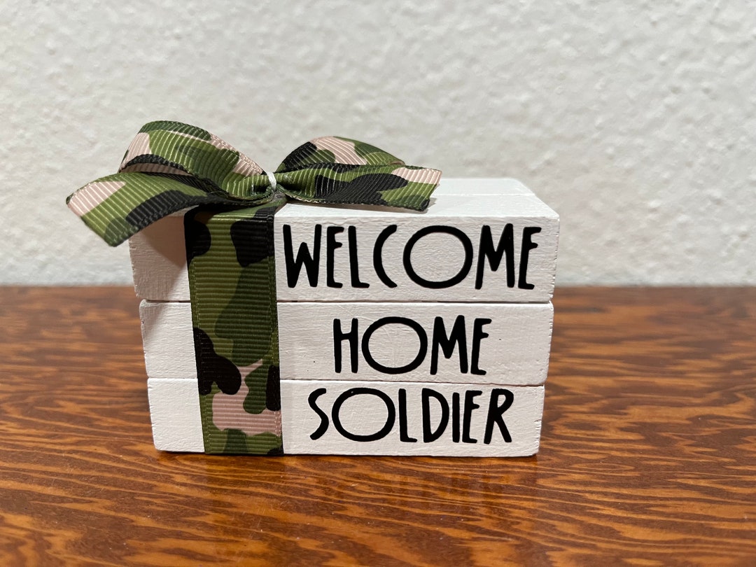 Mini Wood Book Stack, Book Stack, Welcome Home Soldier Book Stack Home ...