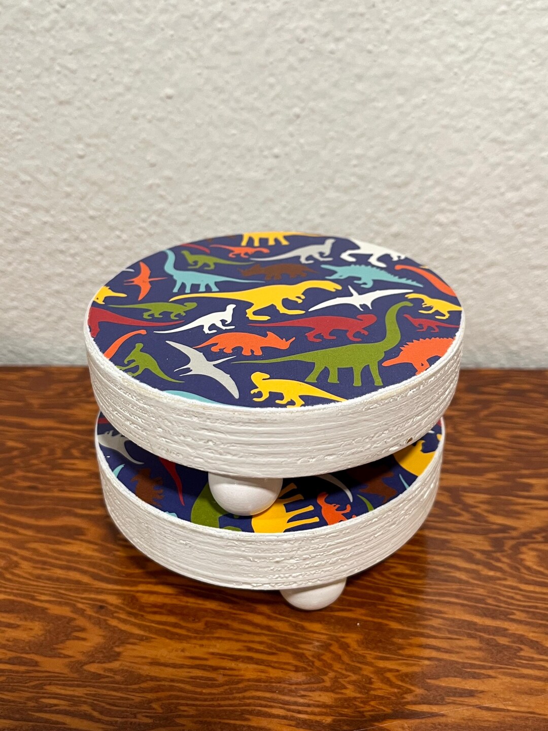 Mini Round Wood Riser, Dinosaur Tiered Tray Decor, Handmade Wood Riser ...