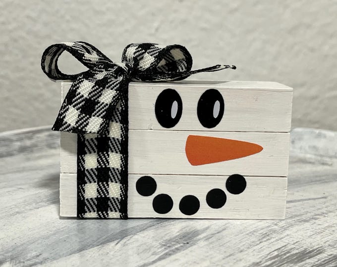 Mini Wood Book Stack, Book Stack, Snowman Book Stack Home Decor ...