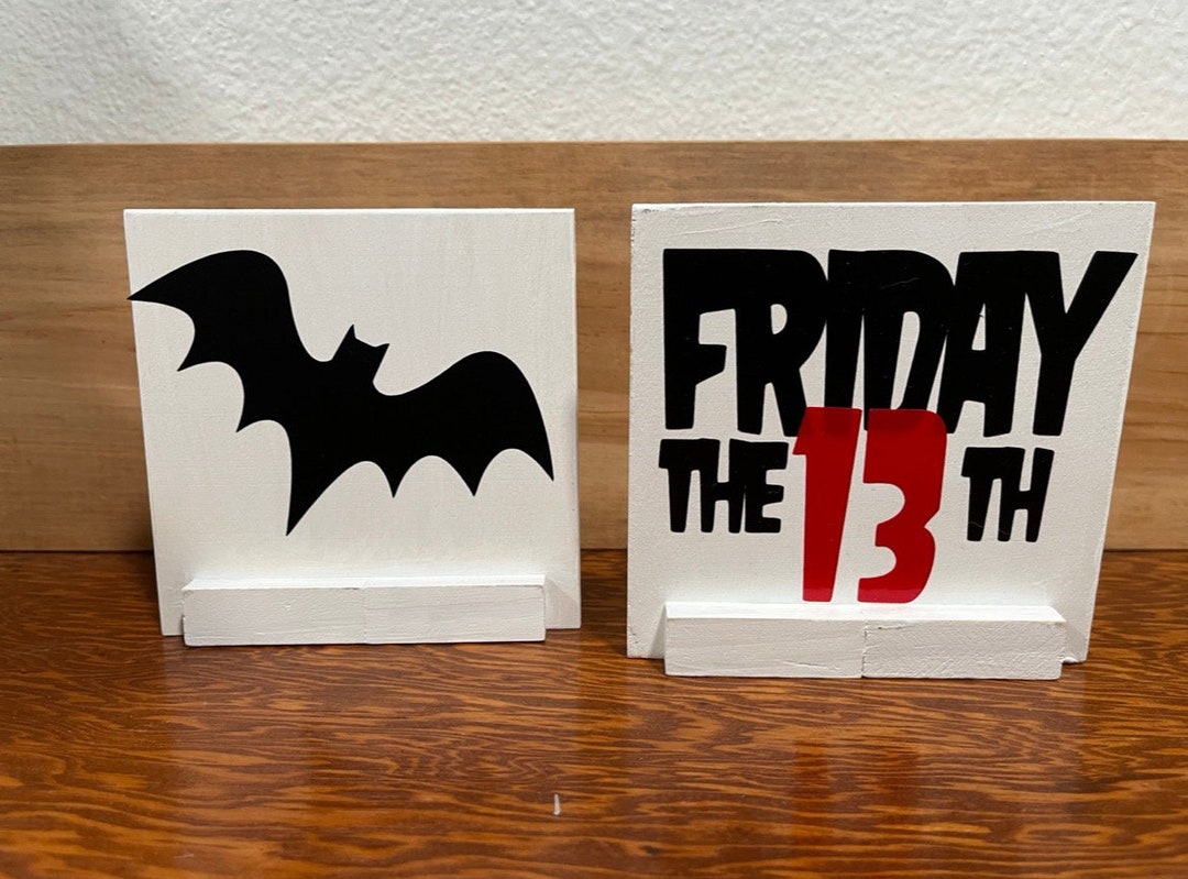 Reversible Halloween Sign: Bat & Friday the 13th, Tiered Tray Decor - Etsy