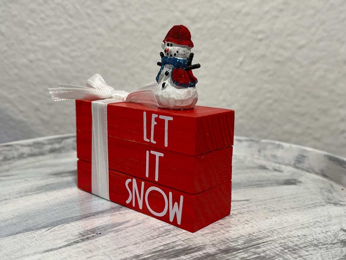 Mini Wood Book Stack, Book Stack, Let It Snow, Snowman Book Stack Home ...