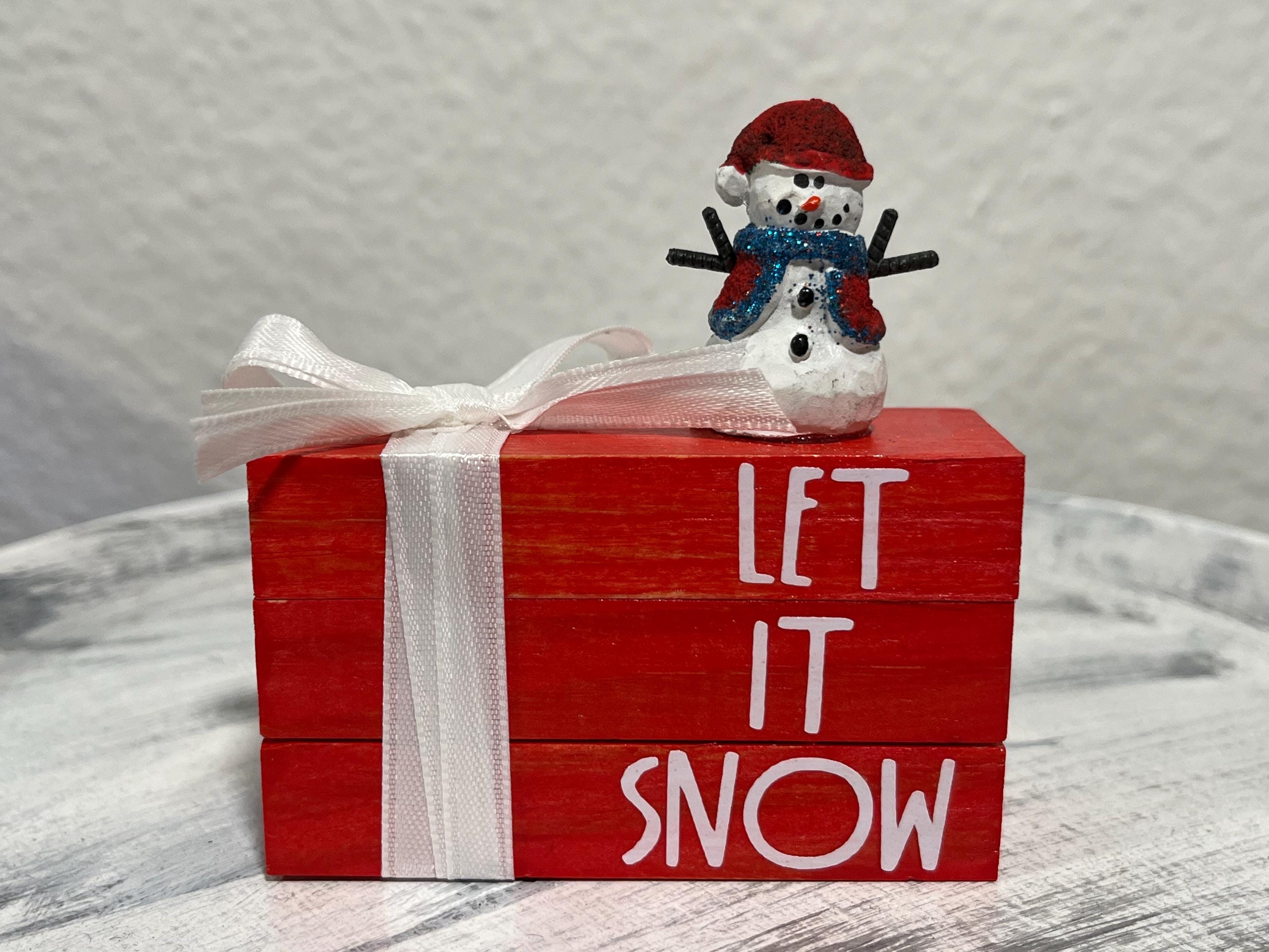 Mini Wood Book Stack, Book Stack, Let It Snow, Snowman Book Stack Home ...